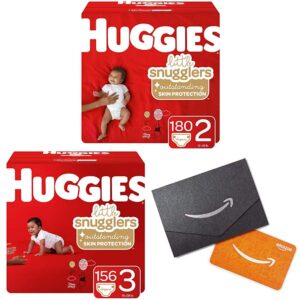 huggies little snugglers baby diapers, size 2, 180 ct & size 3, 156 ct, one month supply with gift card