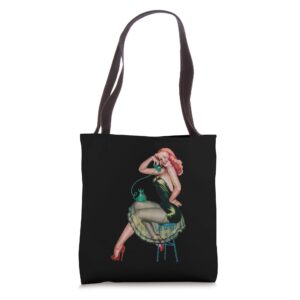 funny pin up girl retro vintage tote bag