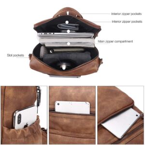 CLUCI Backpack Purse for Women Fashion Leather Designer Travel Large Ladies Shoulder Bags with Tassel Two-tone Brown Women Wallet Large Leather Designer Zip Card Holder Organizer Ladies Coffee