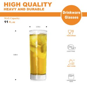 LUXU Premium Highball Drinking Glasses (Set of 6)-10 oz Tom Collins Glasses,Clear Tall Glass Cups,Cute Cocktail Glasses,Lead-free Water Glasses Bar Glassware for Mojito Beverages and Mixed Drinks