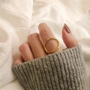 WAINIS 6 Pcs Chunky Gold Open Rings for Women Statement Boho Adjustable Rings Set G