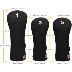 Golf Head Covers (3PCS) Driver Fairway #3#5 for Club Mens (Black)