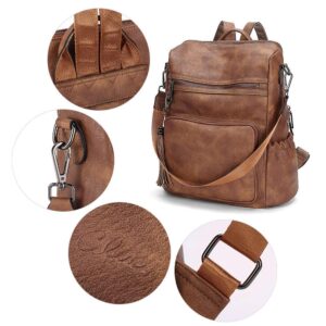 CLUCI Backpack Purse for Women Fashion Leather Designer Travel Large Ladies Shoulder Bags with Tassel Two-tone Brown Women Wallet Large Leather Designer Zip Card Holder Organizer Ladies Coffee