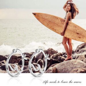 CHENGHONG Wave Earrings for Women 925 Sterling Silver Sea Ocean Wave Hoop Earrings Ocean Jewelry Beach Gifts for Surfer