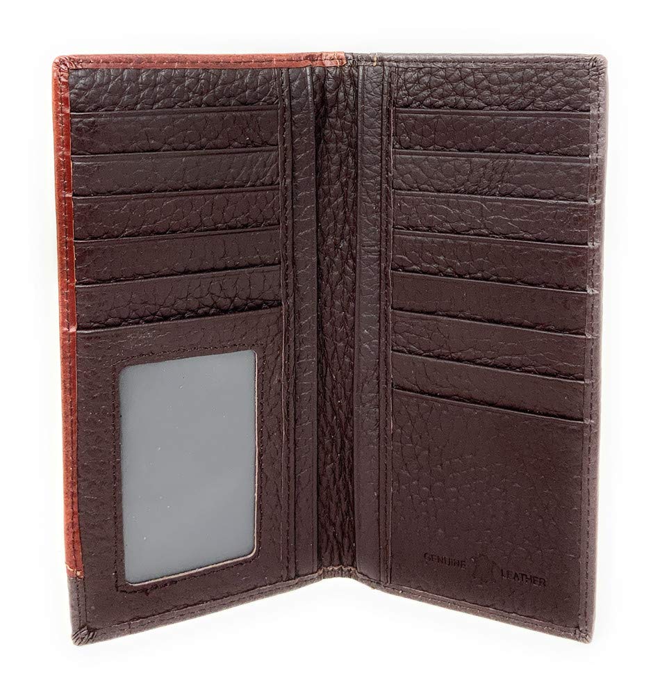 Western Premium Genuine Leather Tooled Men's Long Bifold Wallet premium cowboy wallets in 2 colors (Brown Praying cowboy)