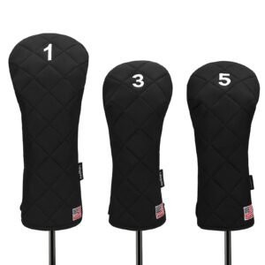 golf head covers (3pcs) driver fairway #3#5 for club mens (black)