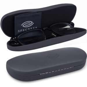 specnest eye glass case - thin and slim hard shell glasses case for eyeglasses - stainless steel shell with vegan leather for a modern professional look - hard glasses case