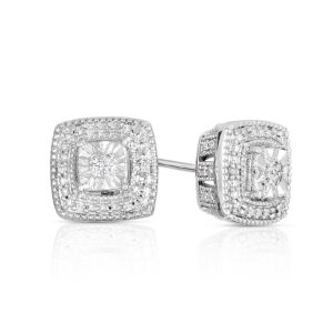 natalia drake 1/10 carat total weight square halo small diamond stud earrings for women in rhodium plated 925 sterling silver color ij/clarity i2-i3