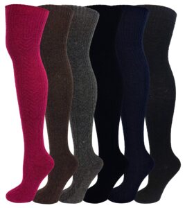 sumona 6 pairs women wool cable knit knee high/thigh high/crew winter boot socks 9-11 (6 pairs over knee high, 9-11)