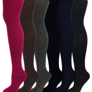 SUMONA 6 pairs Women Wool Cable Knit Knee High/Thigh High/Crew Winter Boot Socks 9-11 (6 Pairs Over Knee High, 9-11)