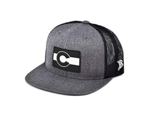 branded bills colorado vintage pvc flat trucker, charcoal/black