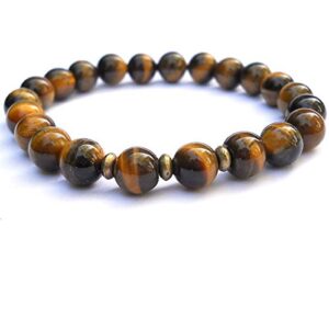 natural tiger's eye 8 mm round smooth beads stretchable 7 inch bracelet . healing/meditation/prosperity