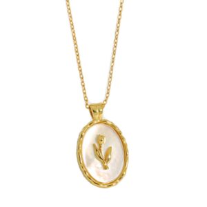 vintage tulip flower pendant necklace for women girls s925 sterling silver 18k gold plated embossed oval link chain adjustable christmas valentine birth month jewelry gifts for mother lover (gold)