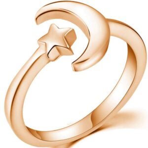 jude jewelers stainless steel star moon wedding engagement statement promise ring (rose gold, 7)