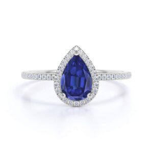 pb collection pear shaped blue sapphire engagement ring 925 sterling silver 14k white gold plated 6.5