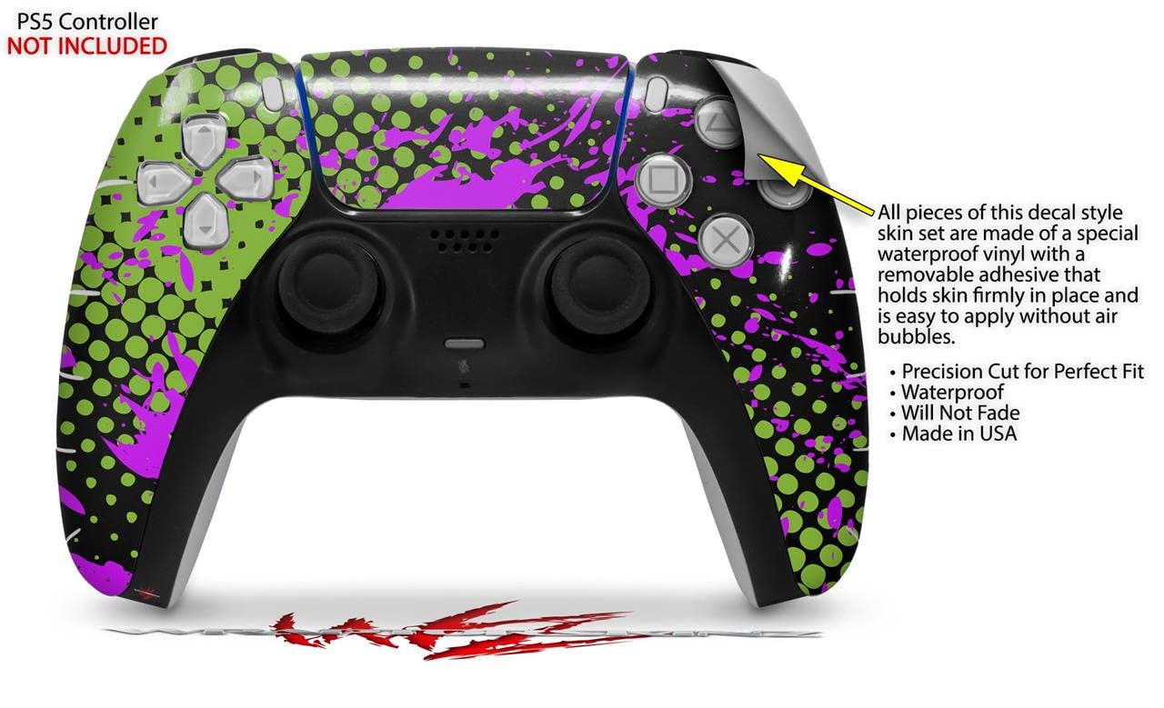 WraptorSkinz Skin Wrap compatible with Sony PS5 DualSense Controller Halftone Splatter Hot Pink Green (CONTROLLER NOT INCLUDED)