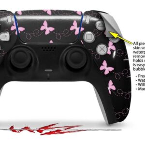 WraptorSkinz Skin Wrap Compatible with Sony PS5 DualSense Controller Pastel Butterflies Pink on Black (Controller NOT Included)