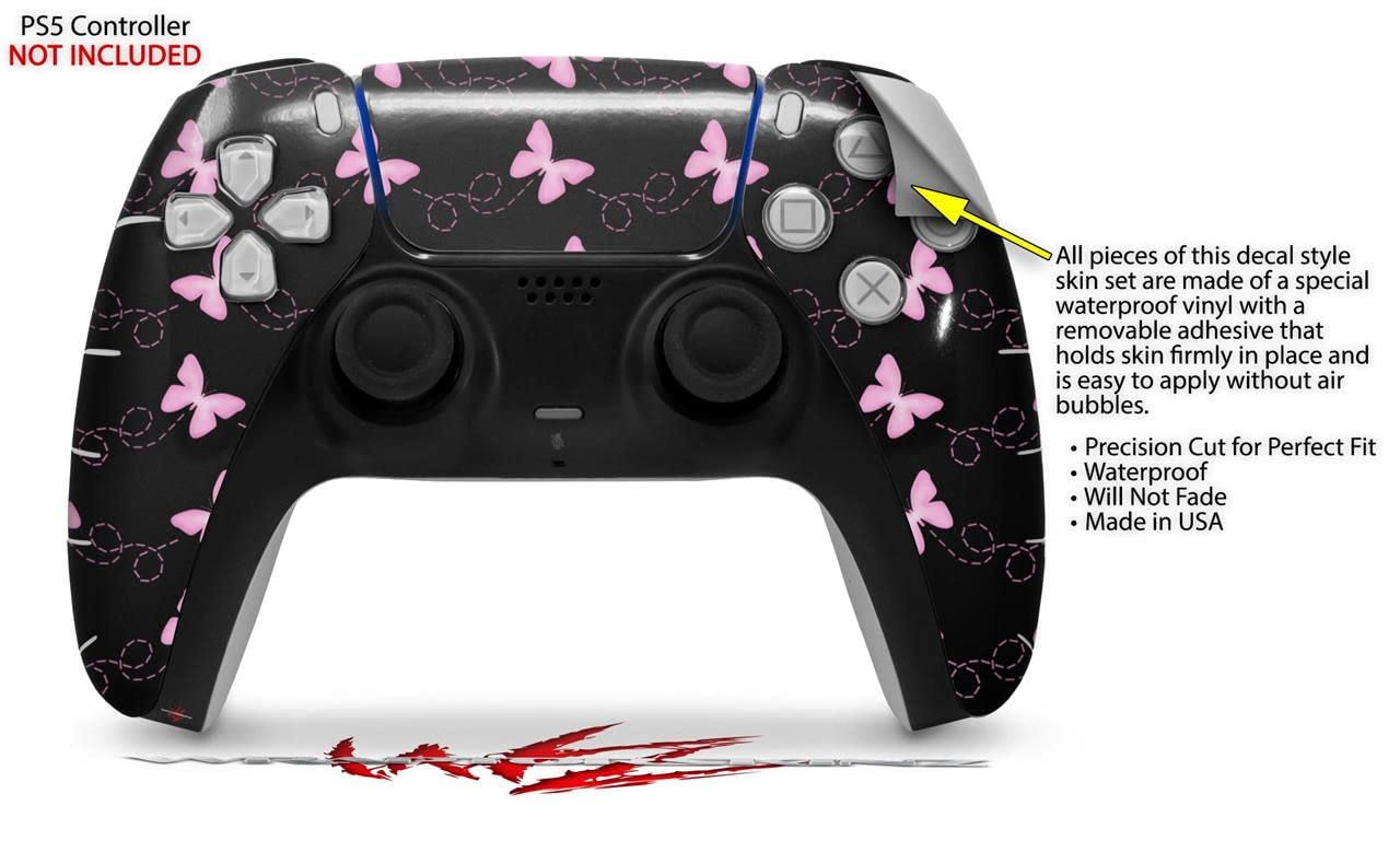 WraptorSkinz Skin Wrap Compatible with Sony PS5 DualSense Controller Pastel Butterflies Pink on Black (Controller NOT Included)