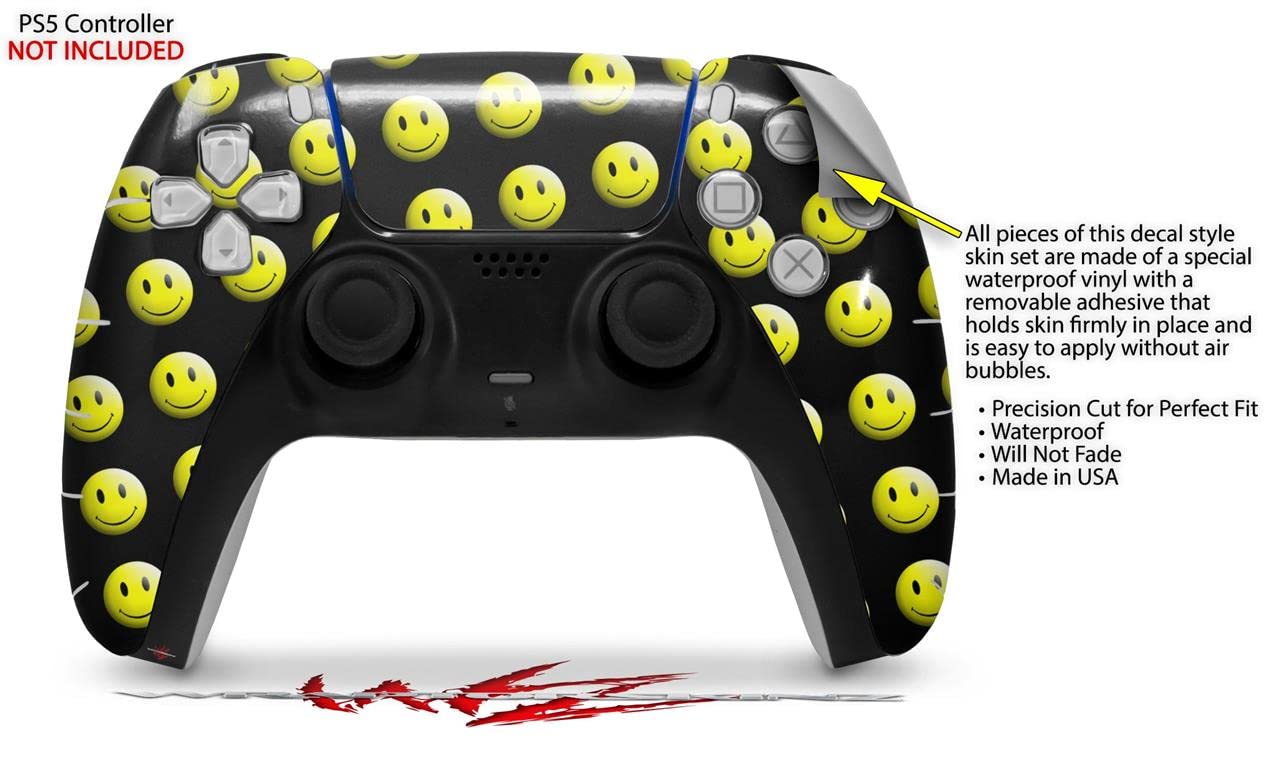 WraptorSkinz Skin Wrap compatible with Sony PS5 DualSense Controller Smileys on Black (CONTROLLER NOT INCLUDED)