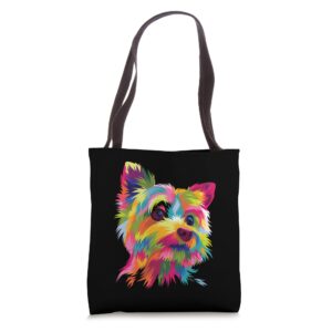 colorful pop art yorkshire terrier portrait yorkie lover tote bag