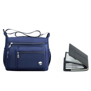 a bundling of cross-body shoulder bags and rfid card wallet for ladies(blue-small)