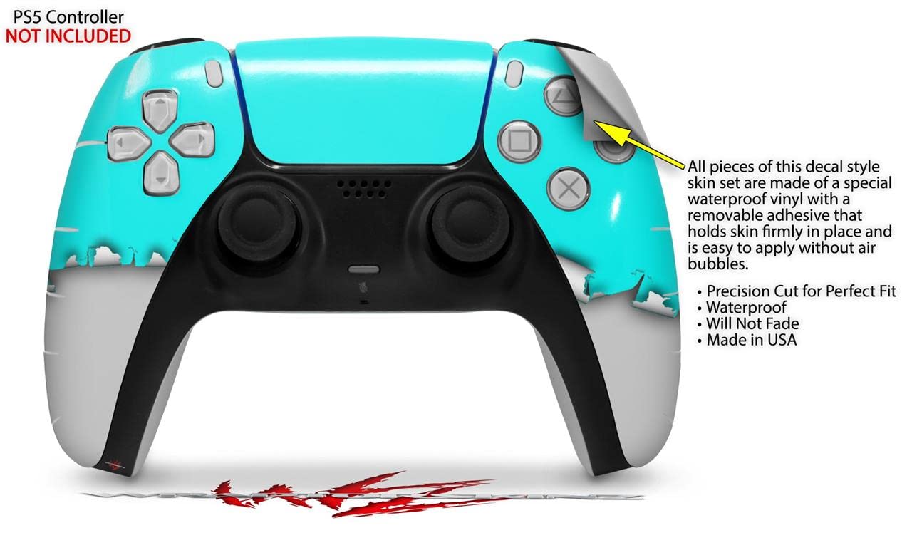 WraptorSkinz Skin Wrap compatible with Sony PS5 DualSense Controller Ripped Colors Neon Teal Gray (CONTROLLER NOT INCLUDED)