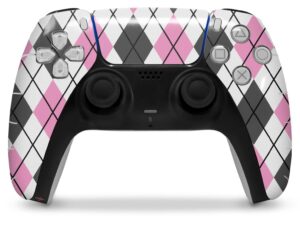 wraptorskinz skin wrap compatible with sony ps5 dualsense controller argyle pink and gray (controller not included)