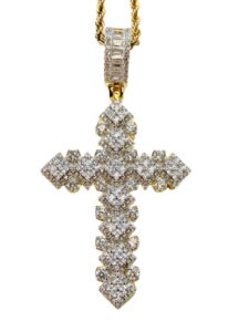 custom cross men women 925 italy gold finish iced silver charm ice out pendant stainless steel real 3 mm rope chain , mans jewelry, iced pendant, rope necklace 16"- 24" (24" chain + pendant set)