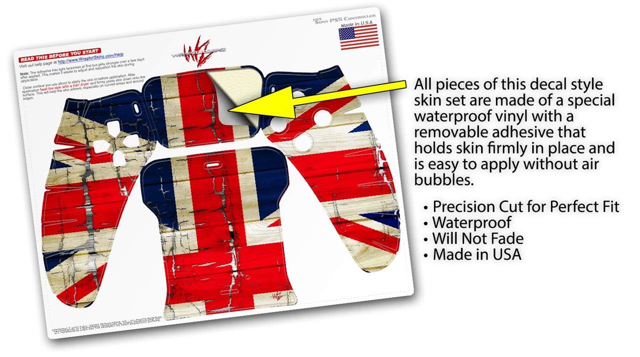 WraptorSkinz Skin Wrap compatible with Sony PS5 DualSense Controller Painted Faded and Cracked Union Jack British Flag (CONTROLLER NOT INCLUDED)