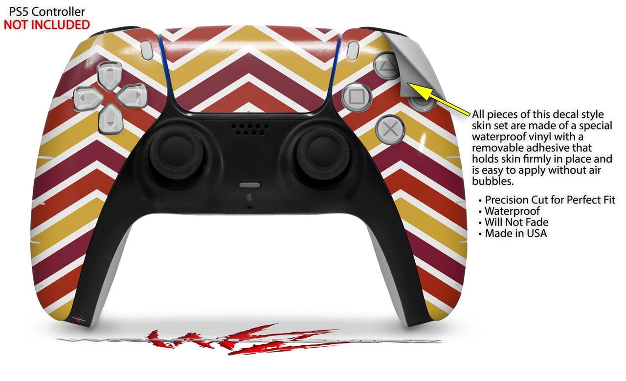 WraptorSkinz Skin Wrap compatible with Sony PS5 DualSense Controller Zig Zag Yellow Burgundy Orange (CONTROLLER NOT INCLUDED)