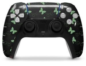 wraptorskinz skin wrap compatible with sony ps5 dualsense controller pastel butterflies green on black (controller not included)