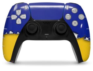 wraptorskinz skin wrap compatible with sony ps5 dualsense controller ripped colors blue yellow (controller not included)