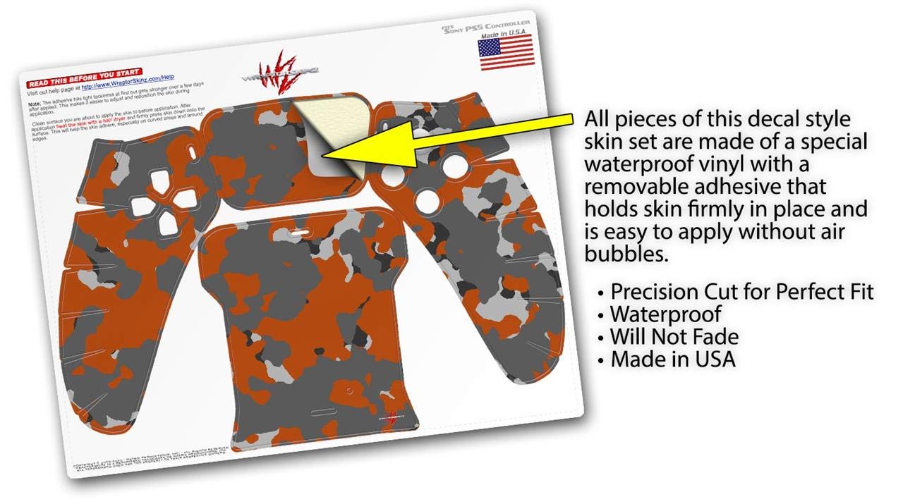 WraptorSkinz Skin Wrap compatible with Sony PS5 DualSense Controller WraptorCamo Old School Camouflage Camo Orange Burnt (CONTROLLER NOT INCLUDED)