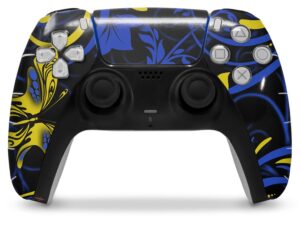 wraptorskinz skin wrap compatible with sony ps5 dualsense controller twisted garden blue and yellow (controller not included)