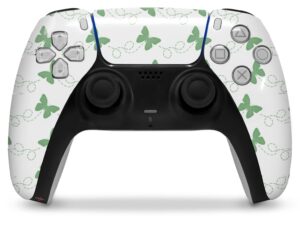 wraptorskinz skin wrap compatible with sony ps5 dualsense controller pastel butterflies green on white (controller not included)