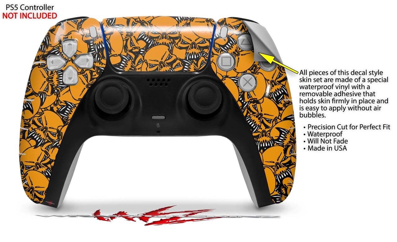 WraptorSkinz Skin Wrap compatible with Sony PS5 DualSense Controller Scattered Skulls Orange (CONTROLLER NOT INCLUDED)