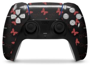 wraptorskinz skin wrap compatible with sony ps5 dualsense controller pastel butterflies red on black (controller not included)