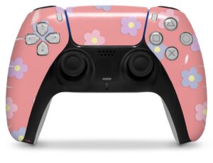 wraptorskinz skin wrap compatible with sony ps5 dualsense controller pastel flowers on pink (controller not included)