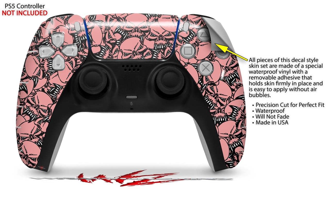 WraptorSkinz Skin Wrap compatible with Sony PS5 DualSense Controller Scattered Skulls Pink (CONTROLLER NOT INCLUDED)