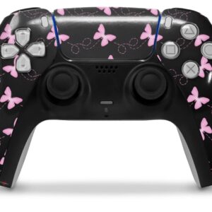 WraptorSkinz Skin Wrap Compatible with Sony PS5 DualSense Controller Pastel Butterflies Pink on Black (Controller NOT Included)