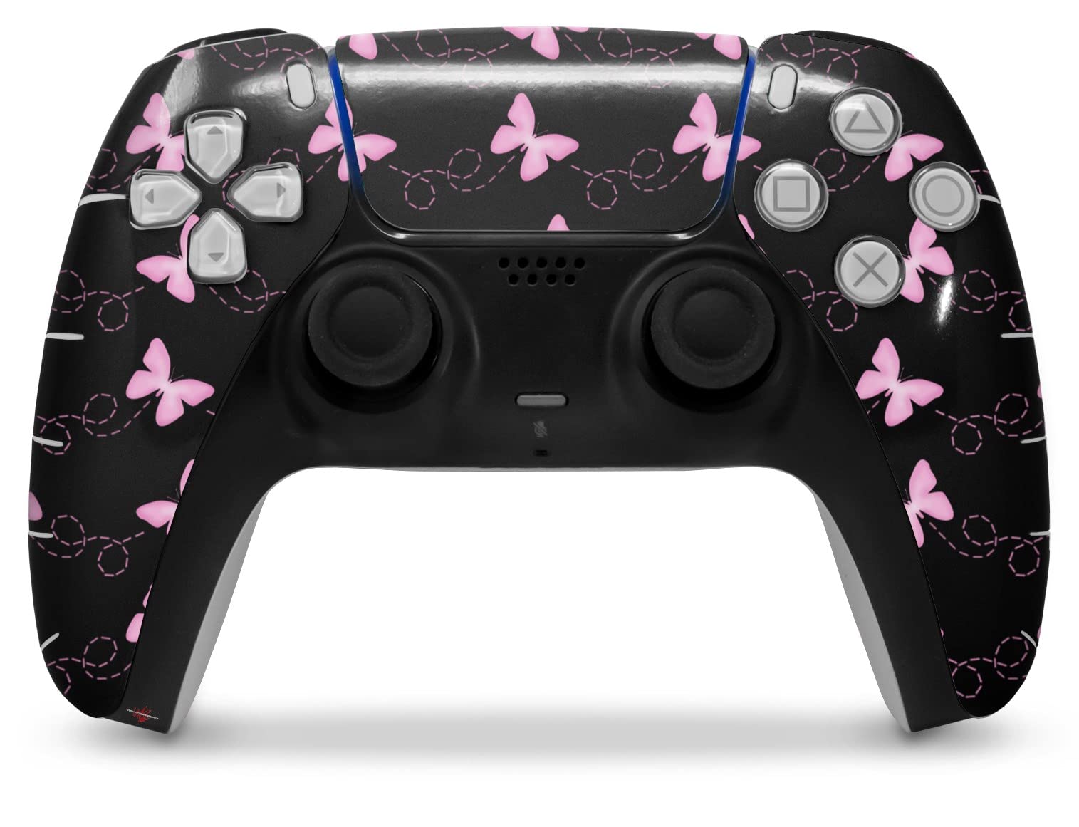 WraptorSkinz Skin Wrap Compatible with Sony PS5 DualSense Controller Pastel Butterflies Pink on Black (Controller NOT Included)