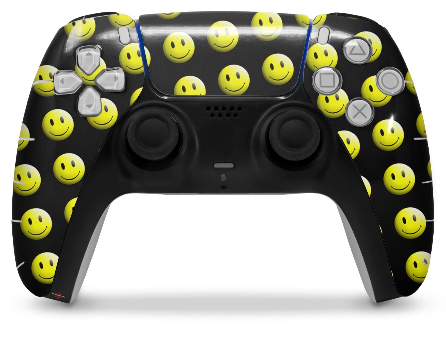 WraptorSkinz Skin Wrap compatible with Sony PS5 DualSense Controller Smileys on Black (CONTROLLER NOT INCLUDED)