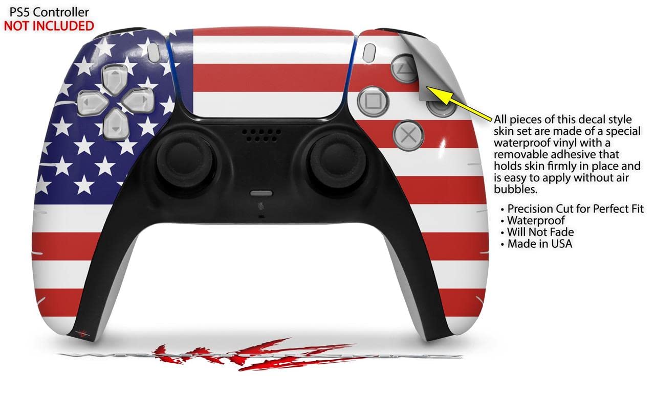 WraptorSkinz Skin Wrap compatible with Sony PS5 DualSense Controller USA American Flag 01 (CONTROLLER NOT INCLUDED)