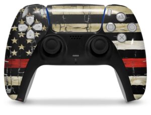 wraptorskinz skin wrap compatible with sony ps5 dualsense controller painted faded and cracked red line usa american flag (controller not included)