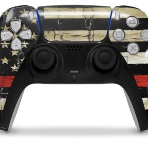 WraptorSkinz Skin Wrap compatible with Sony PS5 DualSense Controller Painted Faded and Cracked Red Line USA American Flag (CONTROLLER NOT INCLUDED)