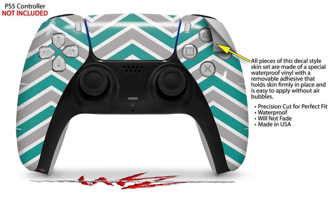 WraptorSkinz Skin Wrap compatible with Sony PS5 DualSense Controller Zig Zag Teal and Gray (CONTROLLER NOT INCLUDED)