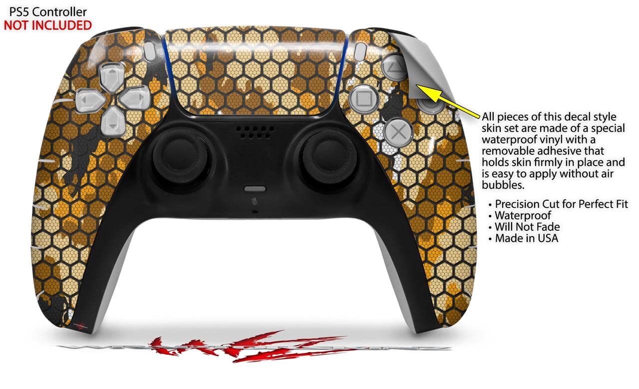 WraptorSkinz Skin Wrap compatible with Sony PS5 DualSense Controller HEX Mesh Camo 01 Orange (CONTROLLER NOT INCLUDED)