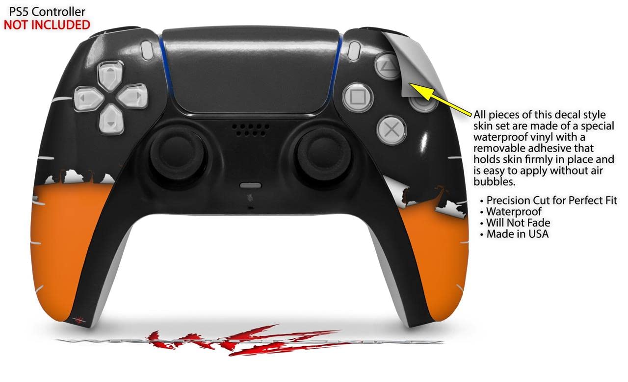 WraptorSkinz Skin Wrap compatible with Sony PS5 DualSense Controller Ripped Colors Black Orange (CONTROLLER NOT INCLUDED)