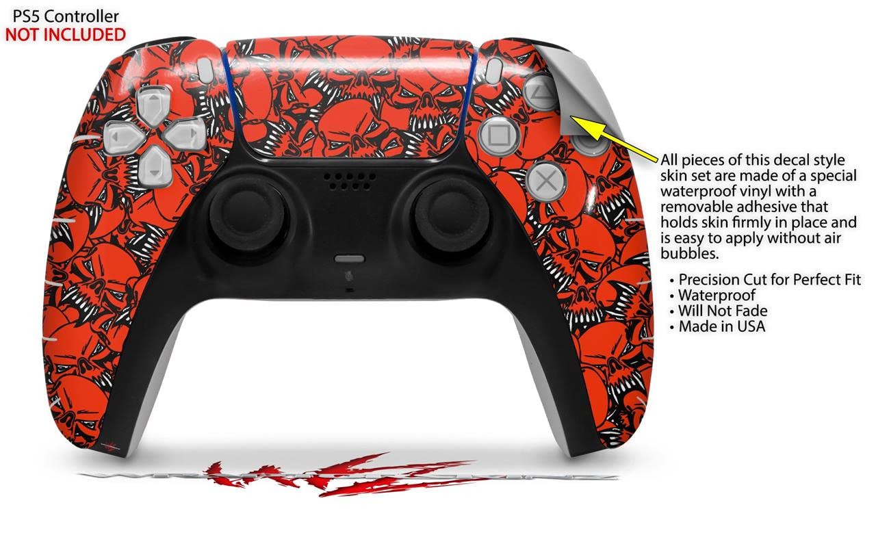 WraptorSkinz Skin Wrap compatible with Sony PS5 DualSense Controller Scattered Skulls Red (CONTROLLER NOT INCLUDED)