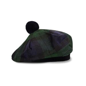 umam scottish traditional tam o' shatner acrylic wool tammy hat flat bonnet kilt many tartans (black watch 008tcp)